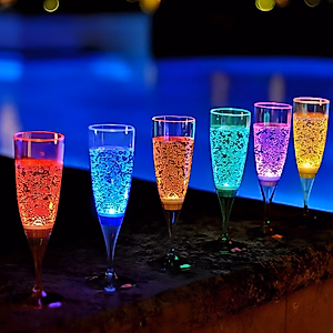 LED Light Up Cups Wine Champagne Flutes Set of 6 Party Favors Adults, Colored Plastic Champagne Flutes Drinking Glasses Glow in the Dark Colorful Glowing Cups for Birthday Christmas Halloween Weddings