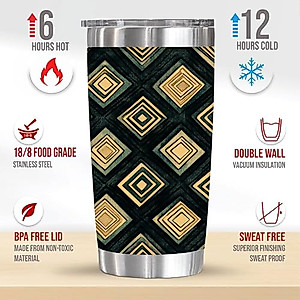 FOCIUZTA Vintage Gold Diamond Pattern Tumbler with lid, Travel Coffee Cup, Ideal for Easter, Gaming Enthusiast, Mother Day, and birthday gifts