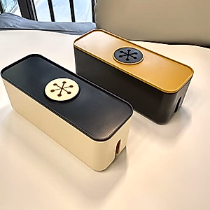 BUYSK Cable Management Box, Cord Organizer Box for Power Strip to Hide Cables on Desk or Floor, Made of Safe ABS Material Wires Keeper Holder (Off White)