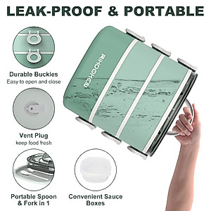 RIKDOKEN Bento Box Lunch Box, Stackable 3 Layers Containers, Portable 94OZ Large Capacity Leakproof Bento Box with Spoon & Fork & Sauce Boxes, Microwave Safe Lunch Box for Kids and Adults