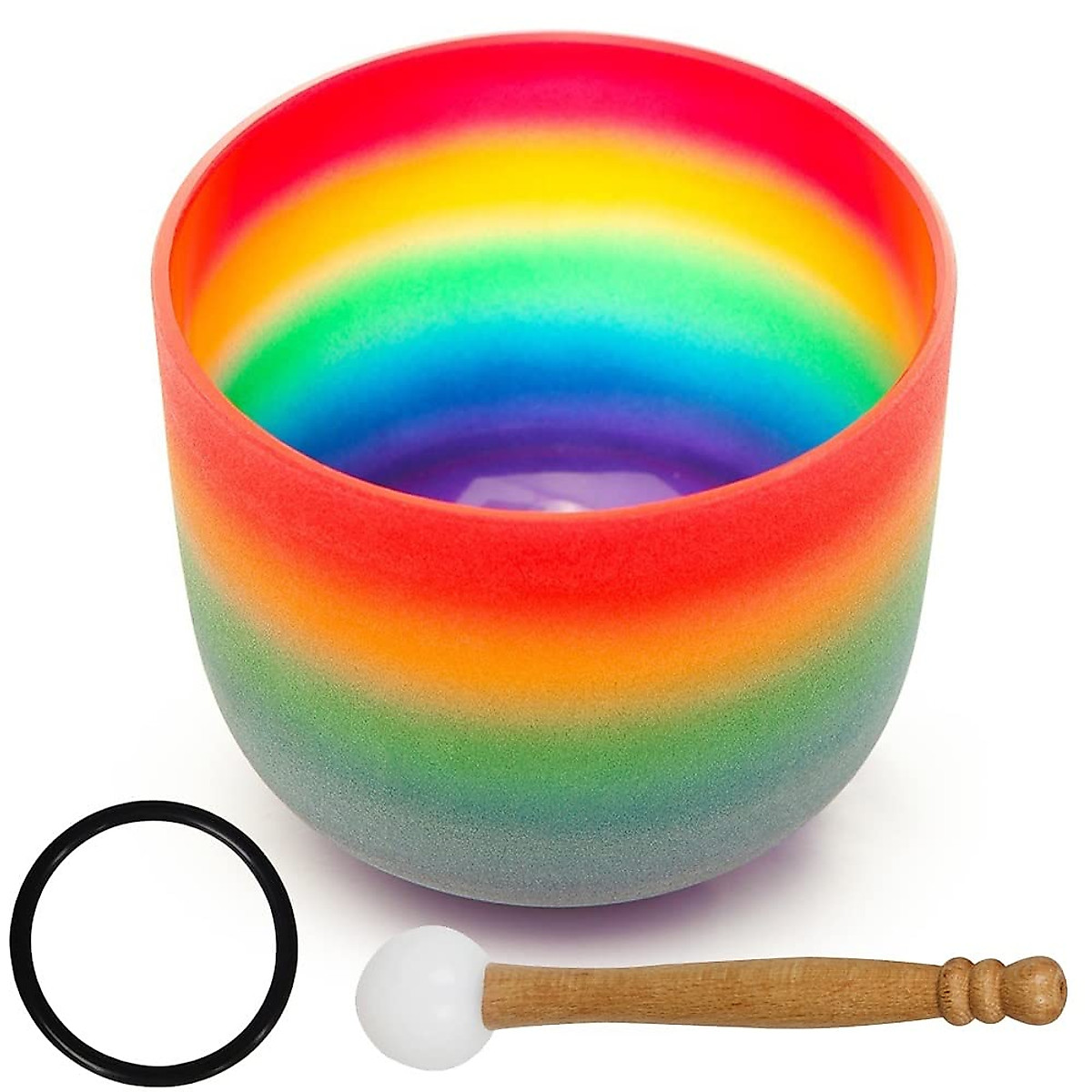 XINAN 440Hz Frosted Quartz Crystal Rainbow Bowl with Rubber Mallet & O-Ring, for Meditation, Yoga, Spiritual Healing (Color : B Note Crown, Size : 6 Inch)