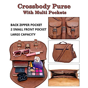 JINALEXIA LEATHER Real Leather Purses for Women Crossbody Bag Designer Handbags Shoulder Purse Satchel Bags for Women Cute Vintage Saddle Crossover, Brown