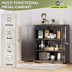 Oakmont Metal Storage Cabinet for Tool Organization, 42" Lockable Garage Storage Cabinets with 2 Doors and 4 Adjustable Shelves, Locking File Cabinet for Office, Home, School (42”-Black)