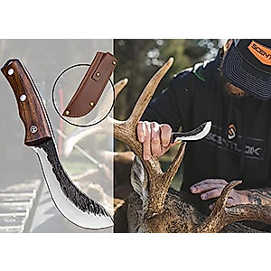 ZENG JIA DAO Wide Skinning Knife with Sheath Handmade Full Tang Bushcraft Fixed Blade Hunting Knife Butcher Knife Carbon Steel Wood Handle for Hunters and Outdoors Enthusiasts with Gift Box 2023 Gift