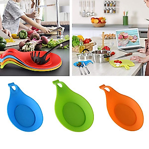Kitchen Silicone Spoon Rest, 3 Pack Flexible Almond-Shaped Spoon Ladle Holder, Silicone Cooking Utensil Rest