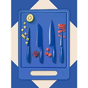 Knife Set, No Rust 16 Pieces Knives Set, Knife Block Set with Easy Clean Acrylic Stand, Super Sharp Kitchen Knife Set with a Vegetable Peeler, Blue