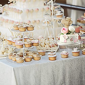 2 Pcs Acrylic Cupcake Stand Including 3 Tier Clear Dessert Tower Holder Display 1 Tier Round Cupcake Holder Stand with Base Reusable for Wedding Baby Shower Party Noted Remove the Surface Film (Clear)