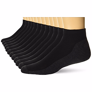 Hanes Men's, X-Temp Cushioned Low Cut Socks, 12-Pack, Black, 12-14