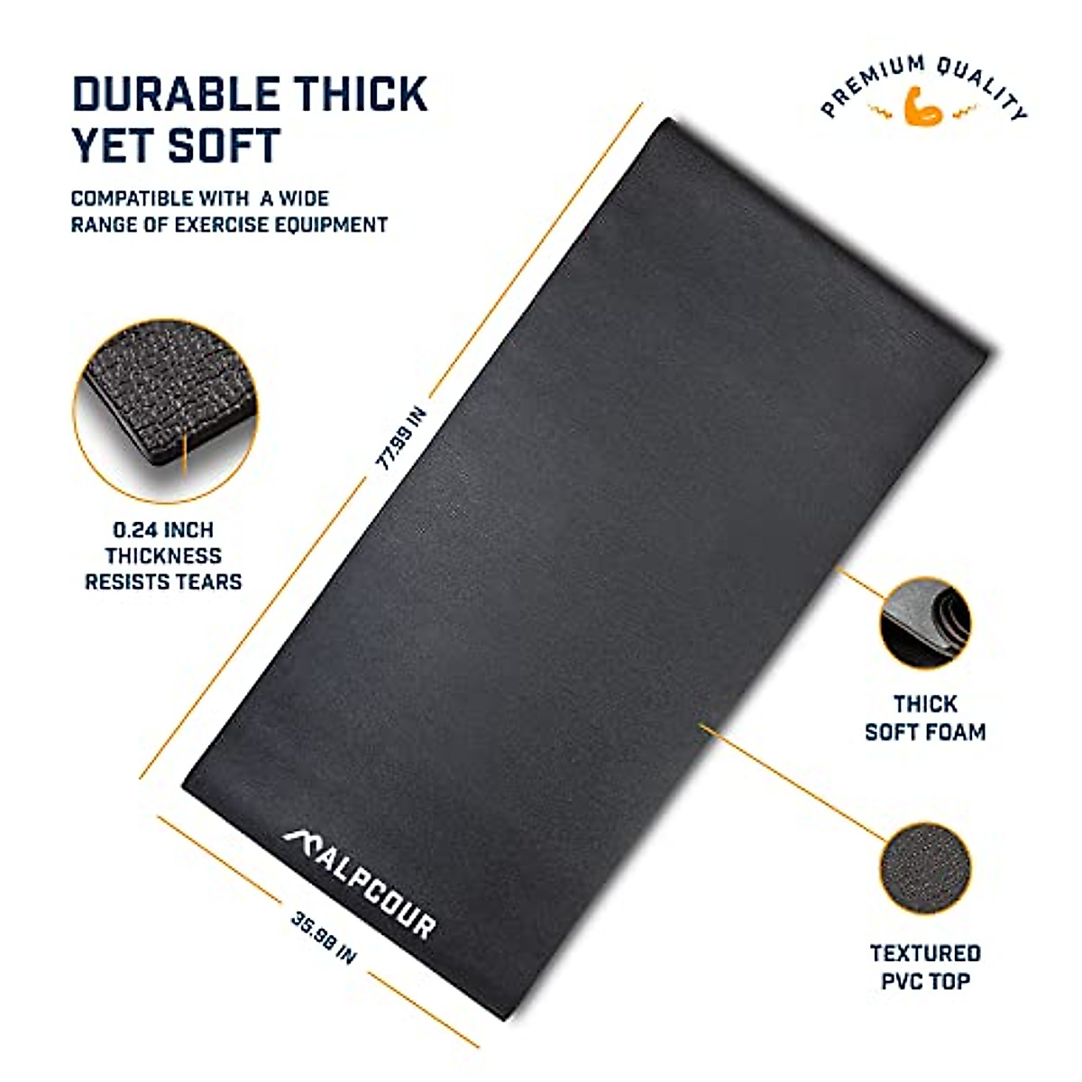 Alpcour Bike Trainer Mat – 36”x78” Multipurpose Carpet and Floor Protection – Water-resistant with Anti-slip Texture and Noise Insulation for Home and Indoor Gym Workout Cycling