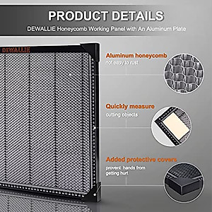 DEWALLIE Honeycomb Laser Bed, 17.32 x 17.32 x 0.87 inch Honeycomb Working Panel for CO2 Diode Laser Engraver Cutting Machine, Honeycomb Working Table for Fast Heat Dissipation and Smooth Edge Cutting