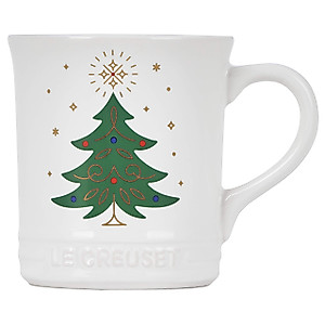 Le Creuset Stoneware Noel Collection: Tree Mug, 14 oz., White w/Applique