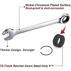 BULLTOOLS 22-Piece Ratchet Wrenches Chrome Vanadium Steel Ratcheting Wrench Set with Metric and SAE 72-Tooth Box End and Open End Standard Wrench Set with Organizer Box