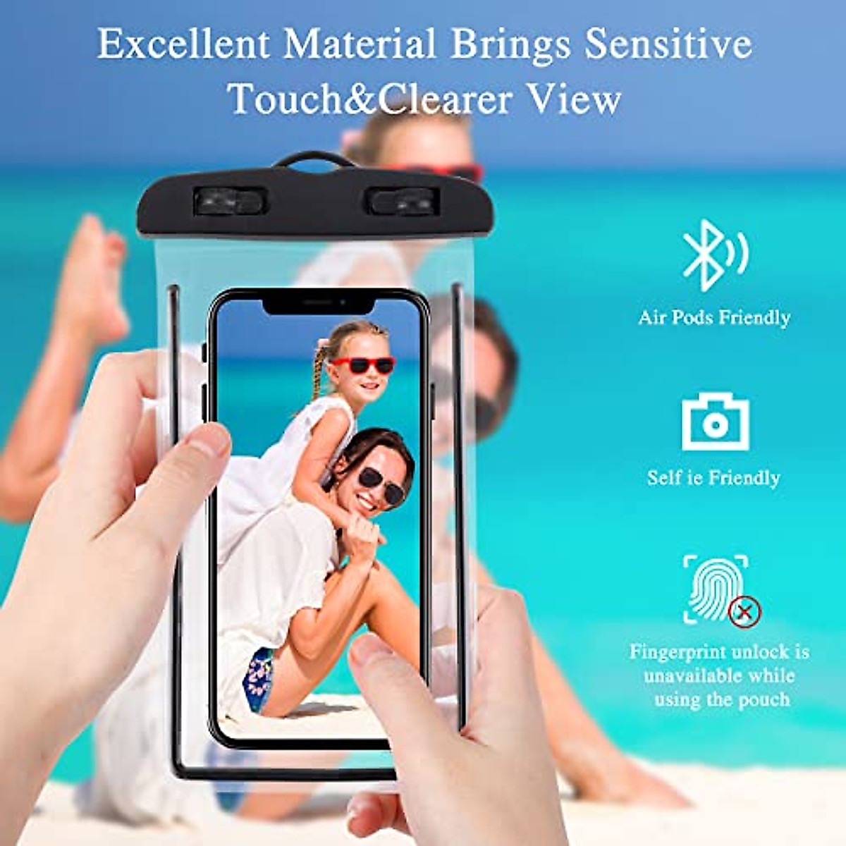 Molain Waterproof Case, 2Pack Universal Waterproof Phone Pouch Bag, Waterproof Cell Phone Dry Bag Compatible, Phone Pouch for Outdoor Water Sports, Boating, Hiking, Kayaking, Fishing Black