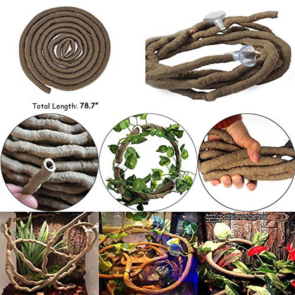 Hamiledyi Bearded Dragon Tank Accessories Lizard Hammock Climbing Jungle Vines Adjustable Leash Bat Wings Flexible Reptile Leaves with Suction Cups Reptile Habitat Decor for Gecko,Snakes,Chameleon