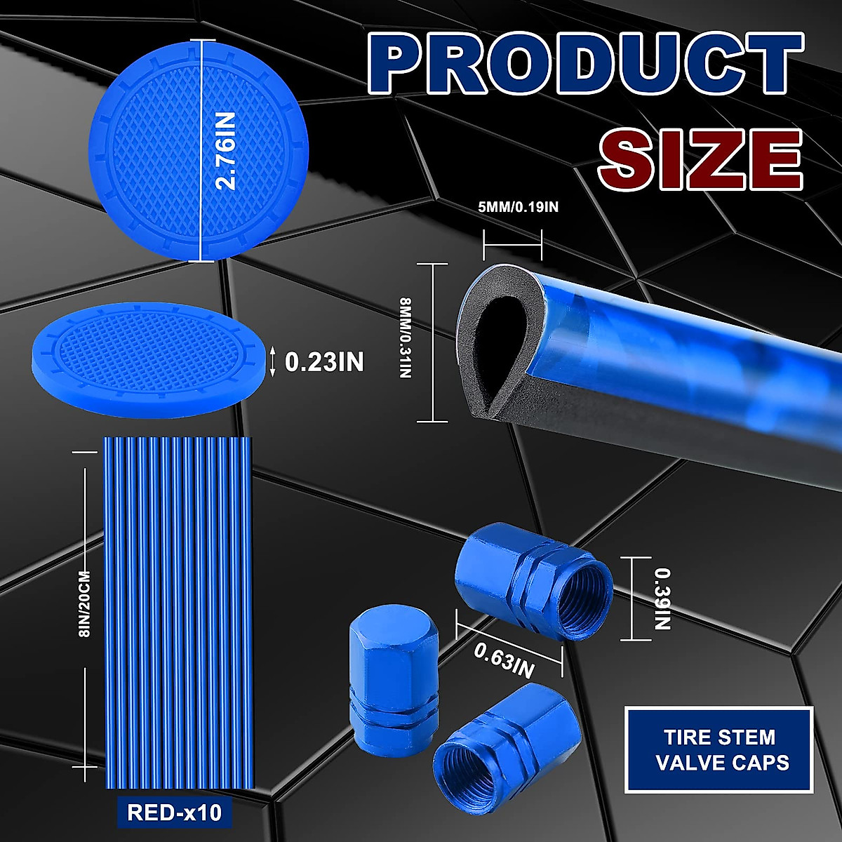 Frienda 28 Pcs Car Accessories: 20 Pcs Air Conditioner Decoration Strip, 4 Non-Slip Silicone Cup Coasters, 4 Car Tire Valve Stem Caps (Blue)