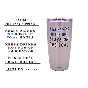 Rogue River Tactical Large Funny Fishing 20 Ounce Travel Tumbler Mug Cup w/Lid What Happens on The Boat Stays On The Boat Fishing Gift Fish