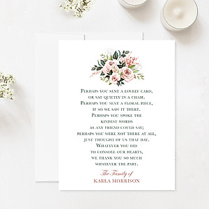 Hello Love Goods Sympathy Acknowledgement Cards, Personalized Funeral Thank You Cards with Poem and Pink Flowers - 5.5x4.25 Flat Notecards with Envelopes