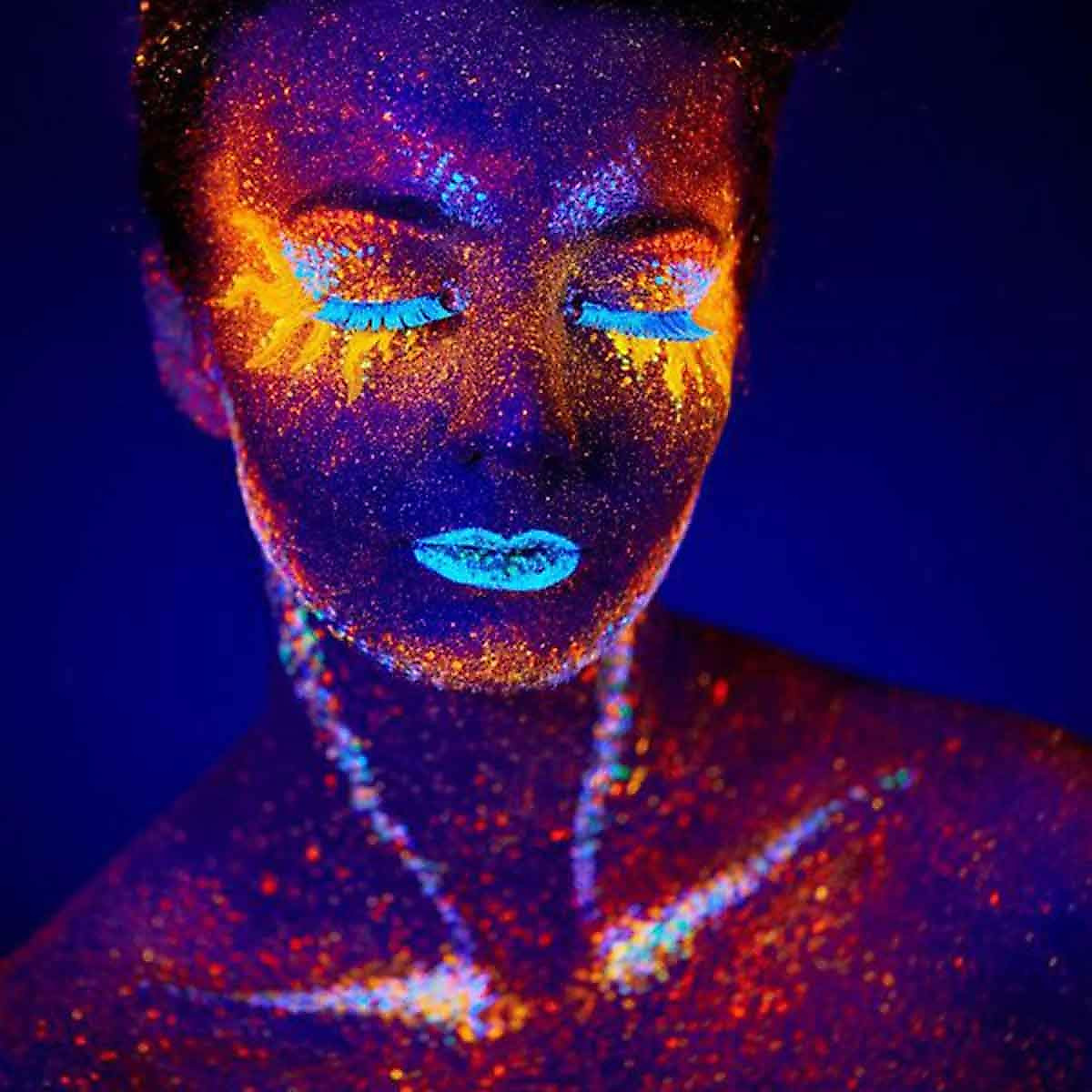 COKOHAPPY UV & Black Light Face & Body Neon Fluorescent Paint Kit (7/0.34oz), 12 Colors Glow In The Dark Pigment Powder with All Accessories Included