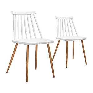 CangLong Spindle Plastic Seat and Back with Metal Leg Side Dining Chair (Set of 2), White