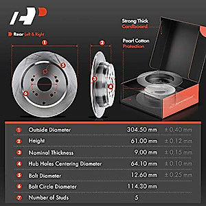A-Premium 11.99 inch (304.5mm) Front Solid Disc Brake Rotors + Ceramic Pads Kit Compatible with Select Acura and Honda Models - RDX 2010-2018, CR-V 2005-2016, 6-PC Set