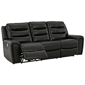 Signature Design by Ashley Warlin Modern Faux Leather Tufted Power Reclining Sofa with Adjustable Headrest, Black