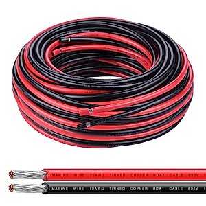 10 Gauge Wire Tinned Copper Electrical Cable, iGreely 10 AWG 2 Conductor Insulated Marine Wire for Solar Panel Car Auto Speaker,Low Voltage Wire for LED Lighting-50Ft Black& 50Ft Red