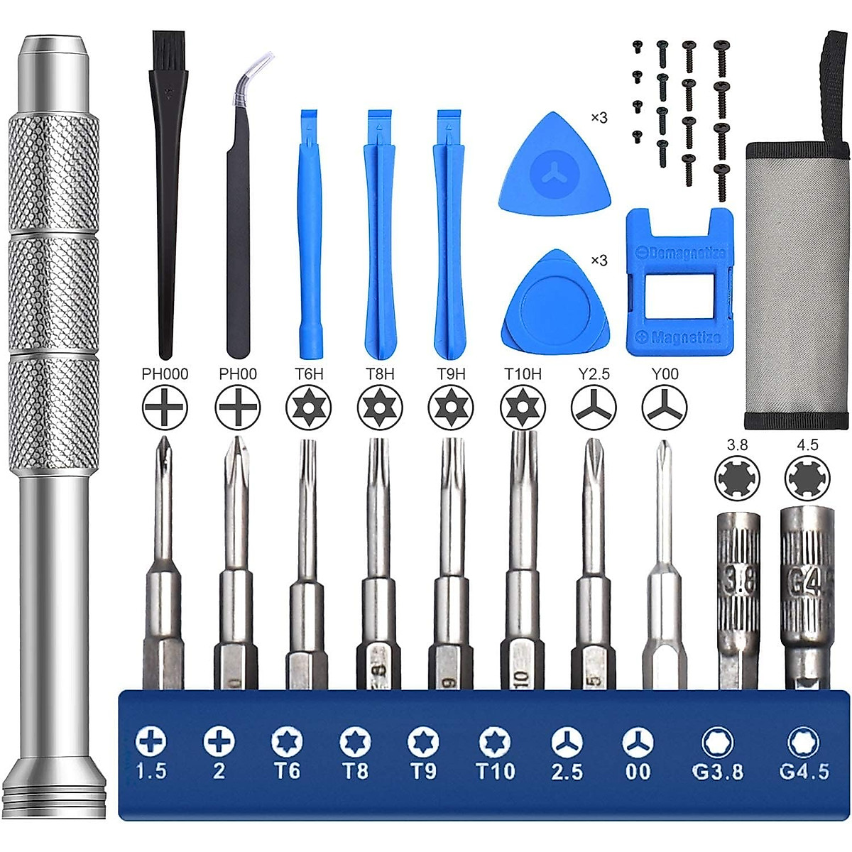 Showpin Game Repair screwdriver Kit: 23N1 MIni screwdriver set with Xbox Y00 T6 T8 T9 T10 Bit for Video Game Console controller for Nintendo Switch JoyCon PS4 PS5 Xbox