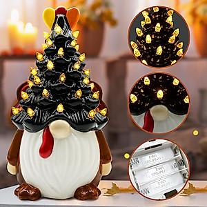 Ceramic Holiday Gnome with Pastel Lights - Thanksgiving Table Decor for Home, Fall Decorations and Gifts for Kids and Women