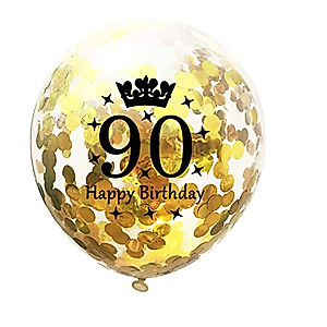 90th Birthday Balloons Black Gold Party Decorations Latex Confetti Balloon for Women Men 90 Year Old Anniversary Theme Birthday Party Supplies 15 pack 12 Inch(90 years old)