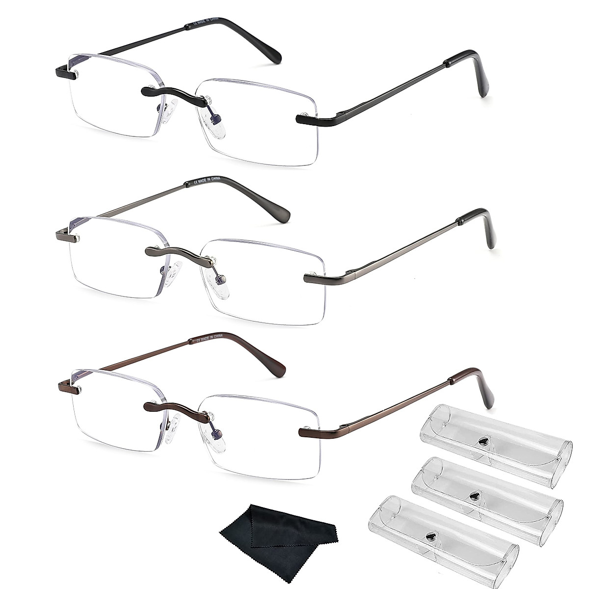 HIYANJN Frameless Reading Glasses Blue Light Blocking Rimless Computer Reader For men Lightweight Eyeglasses(3-Pack,1.50)