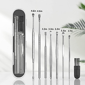 8 Pcs Ear Wax Removal Kit,Professional Double-Headed Ear Pick Earwax Removal Tools,316L Stainless Steel Ear Cleaner Curette with Cleaning Brush and Storage Box,Suit for Kid Adult(Silver)