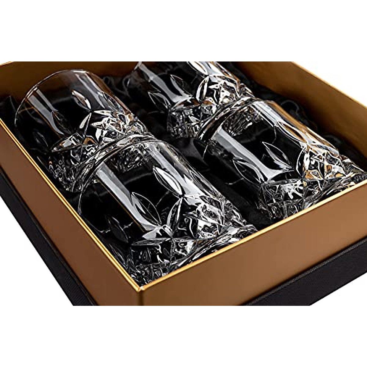 𝗟𝗨𝗫𝗨𝗥𝗬 Gifts For Men Dad - Crystal Whiskey Glasses - Set of 4 Rocks Glasses in Satin-Lined Gift Box - Old Fashioned Whisky Lowball Bar Tumblers Barware for Drinking Bourbon, Scotch, Whisky