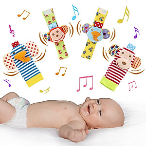 Baby Rattle Socks and Baby Foot Finder - Baby Toys 0-12 Months Baby Wrists Rattle and Socks Foot Finders Set - Developmental Infant Toys 0-12 Months for Baby Girls & Boys
