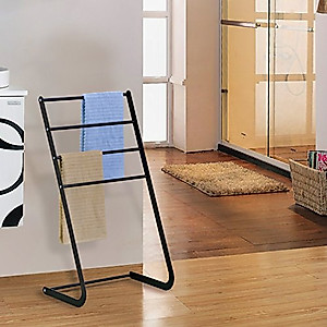 MyGift 4 Tier Freestanding Black Metal Towel Rack Stand for Bathroom and Laundry Room Drying Stand - Made in Taiwan