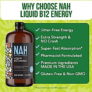 NUTZ ABOUT HEALTH B12 Liquid Vitamin 9000 mcg - Made in USA, High Potency All Natural Vitamins, Gluten Free, All Day Energy & Mental Clarity, 16 fl oz (32 Daily Servings)