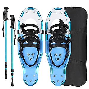 TLGREEN 3-in-1 Snowshoes for Men Women Youth Kids, Aluminum Alloy Snow Shoes with Trekking Poles and Carrying Bag, Lightweight Snow Shoes Easy to Wear, Size 25''/30''
