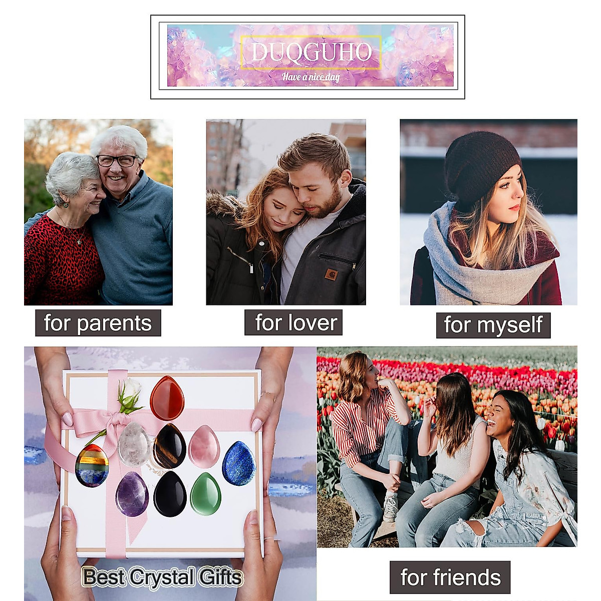 DUQGUHO 1.7" Worry Stone Natural Amethyst Healing Crystals Thumb Worry Stones for Anxiety Reiki Crystal Gemstone Polished Pocket Energy Quartz Stone