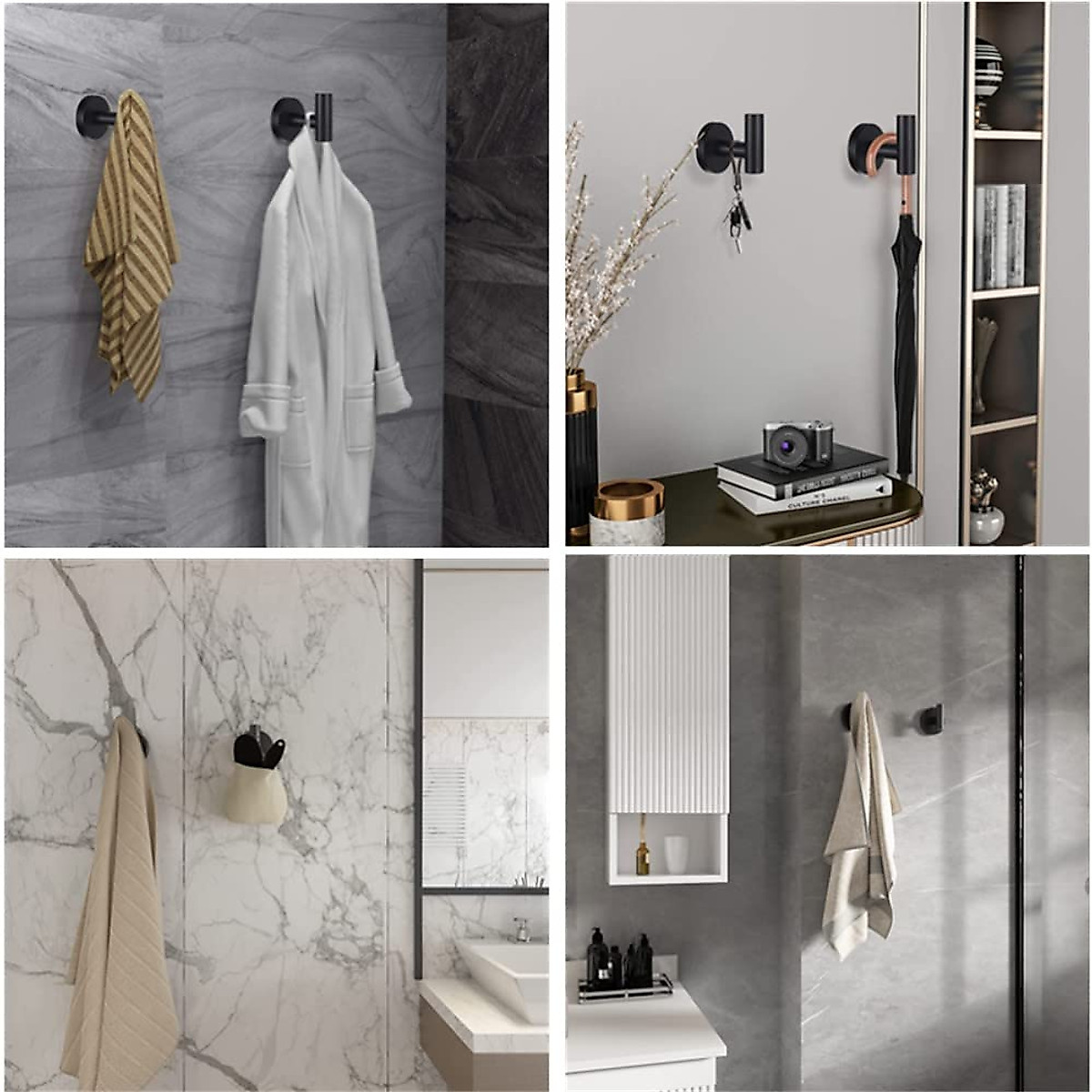 szhdxsy 5 Pack Bath Towel Hooks Hook Matte Black, 304 Stainless Steel Shower Towel Holder, Kitchen Towel Hanger, Round Robe Hook for Wall Heavy Duty Coat Hook for Bathroom Wall Mounted(Black)