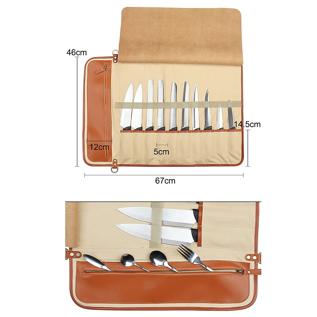 WLDOCA Kitchen Chef Knife Roll Bag Portable Cooking Shoulder Bag 11 Pocket Cooking Chef Knife Storage Pocket Gift for Cooking Enthusiasts,B,1