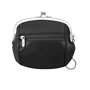 Womens Leather Coin purse Mini Wallet Metal Frame ID Window Credit Card Case New by Improving Lifestyles (BLACK)