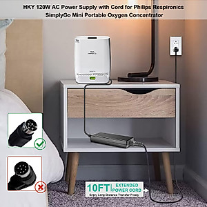HKY 19V 4PIN AC Power Supply for Philips Respironics SimplyGo Mini Portable Oxygen Concentrator Simply Go Mini 82211 1118724 MANGO120-19BK-PHI REF 1116817 1116818 Battery Power Adapter Charger Cord