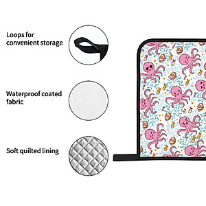 Cute Octopus Oven Mitts and Pot Holders Sets of 4 Heat Resistant Cooking Gloves and Potholders Non-Slip Kitchen Mittens Hot Pads with Hanging Loop for Kitchen Baking BBQ Grilling Picnic