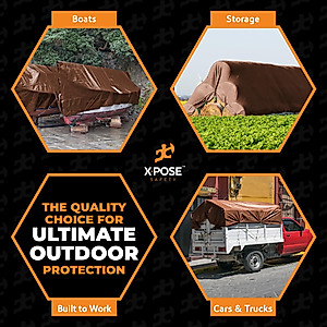 12' x 20' Super Heavy Duty 16 Mil Brown Poly Tarp Cover - Thick Waterproof, UV Resistant, Rip and Tear Proof Tarpaulin with Grommets and Reinforced Edges - by Xpose Safety