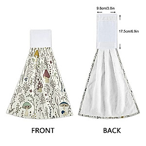 Kigai Mushroom Hanging Kitchen Hand Towels Set of 2, Absorbent Soft Dish Towel with Loop Coral Fleece Dish Cloth Tie Towels for Bathroom Kitchen Home Decor