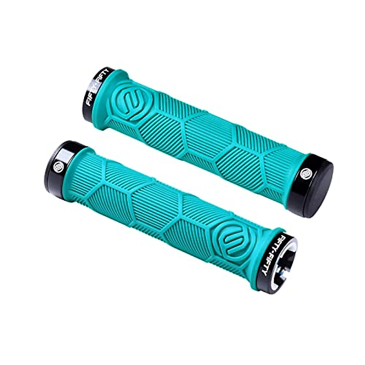 FIFTY-FIFTY Double Lock-On Mountain Bike Grips, Bicycle Handlebar Locking Grips, Non-Slip MTB Handle Grips (Turquoise)