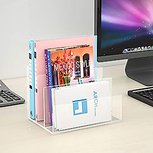 NIUBEE Acrylic File Holder, 3 Sections Clear Office Desk File Sorter, 9-Inch Wide x 6.5-Inch Deep x 6.5-Inch High.