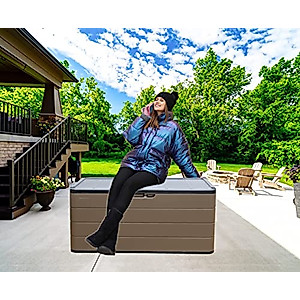 ADDOK Resin Deck Box Outdoor Waterproof Storage Box with Seat for Patio Furniture,Toys,Garden Tools and Home Accessories (Brown)