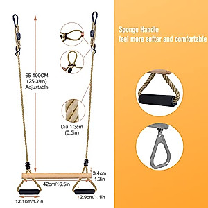 Wooden Trapeze Swing Bar with Gym Rings for Children's Swing Set Indoor Outdoor Garden,Yard,Playground