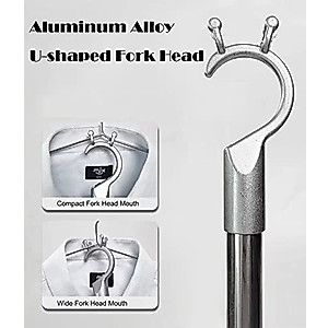 Closet Hanger Reacher Pole with Aluminum Alloy U-shaped Fork Head 56" Adjustable Extend Hook Pole for Closet Rod, Shelf Pole, Ceiling Pole