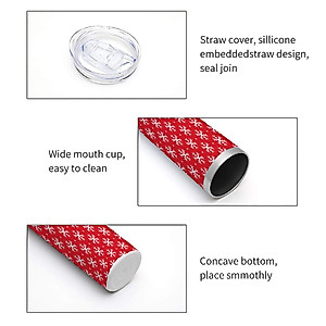 silichee 20 Oz Insulated Tumblers Stainless Steel Cup with Lid Christmas Snowflake Pattern White Snow Red Background Wrapping Texture Tumblers Vacuum Coffee Mugs for Cold Hot Drinks for Sport